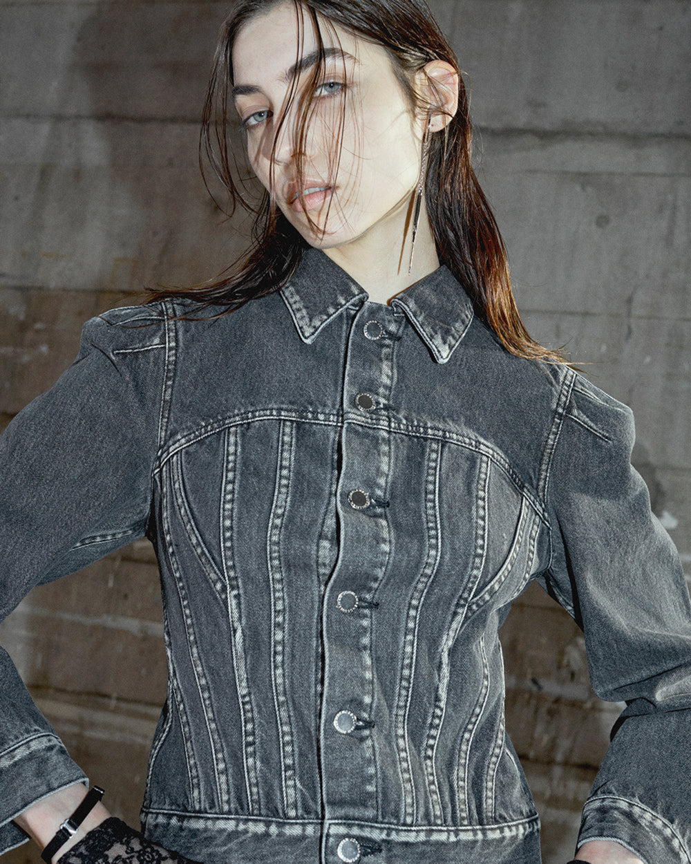 WASHED DENIM CORSET JACKET